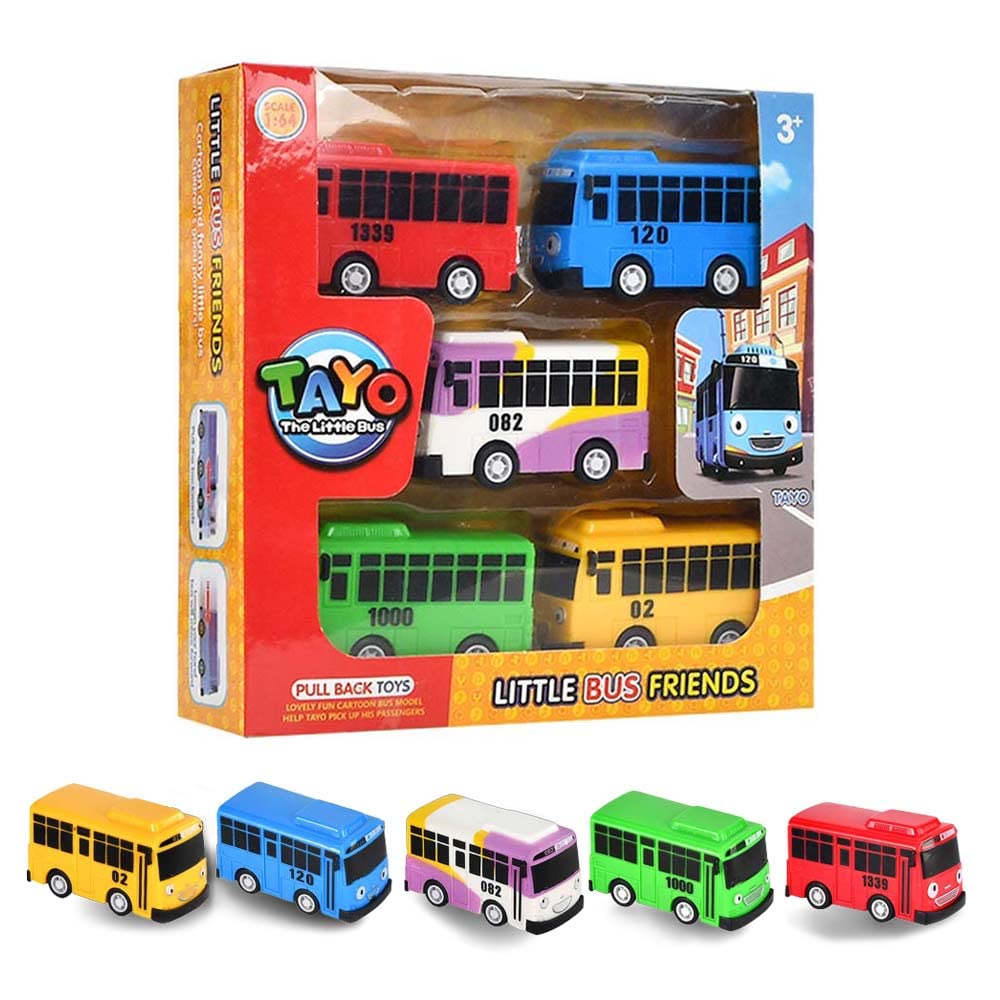 FARMIN 5PCS Mini Bus Tayo Toy, Pull Back Bus Toy Set, Cartoon Prototype Toy Car , Gift for Friends and Kids
