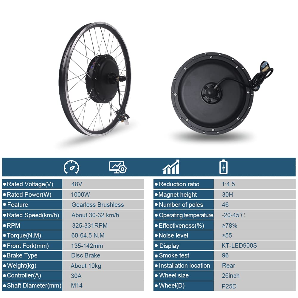 Electric Bicycle Conversion Kit 48V 1000W Brushless Rear Rotate Wheel Hub Motor Kit with Speedmeter Display 26inch LED900S Ebike Kit