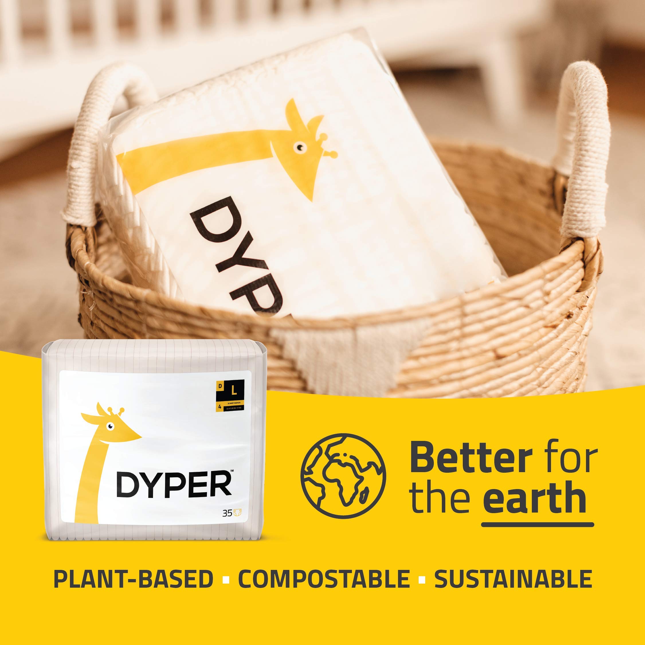 DYPER Viscose from Bamboo Baby Diapers Size 4 | Honest Ingredients | Cloth Alternative | Day & Overnight | Made with Plant-Based* Materials | Hypoallergenic for Sensitive Skin, Unscented
