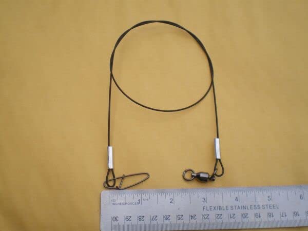 Fishing Tackle Lure 15 S. Steel Black Wire Spinner Leader 30" 220 LBS. Test W/Ball Bearing Swivel