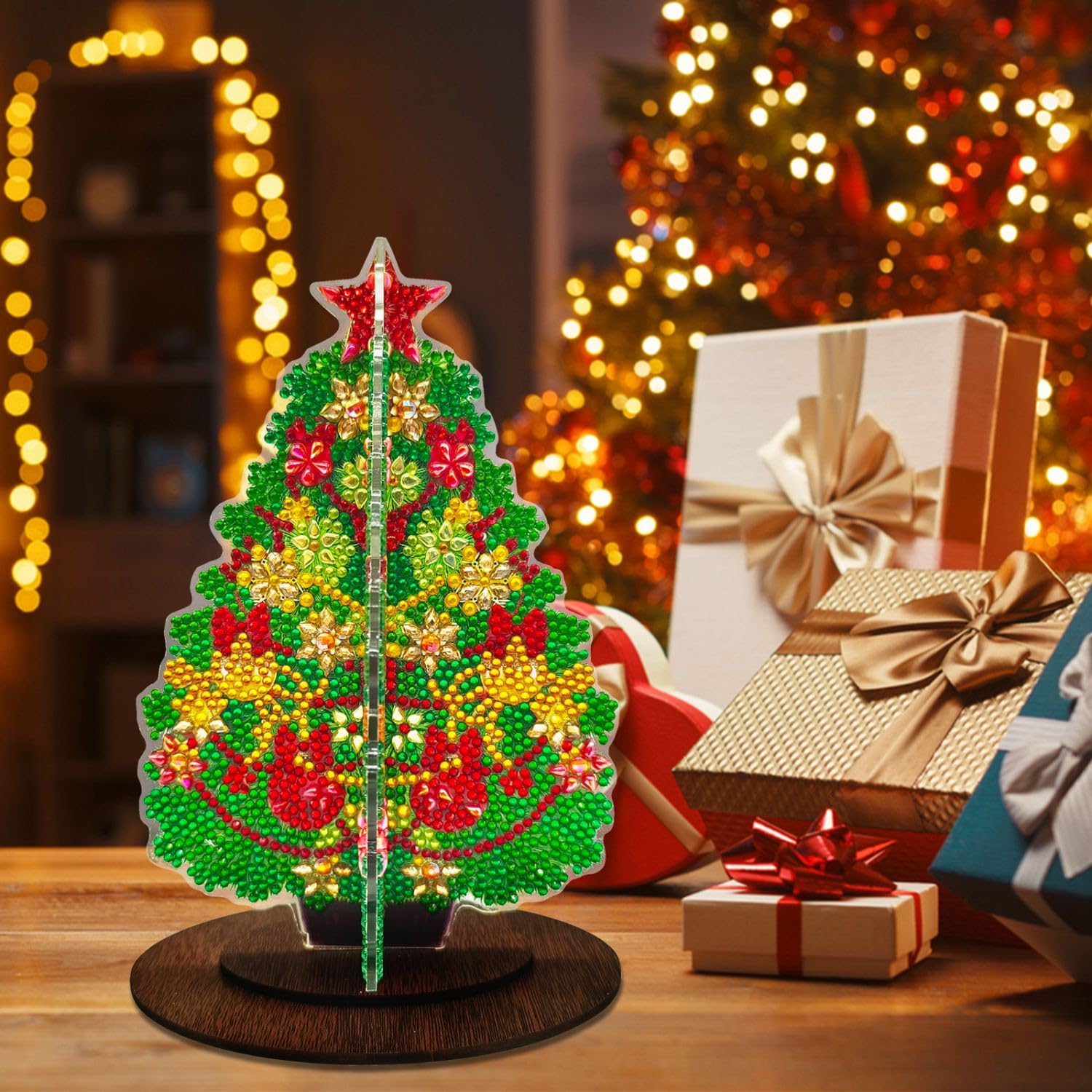 Diamond Painting Ornament 5D DIY Diamond Art Creative Christmas Tree Mosaic Making Kits by Number Kits Christmas Desktop Home Decoration Double Sided Spot Drill