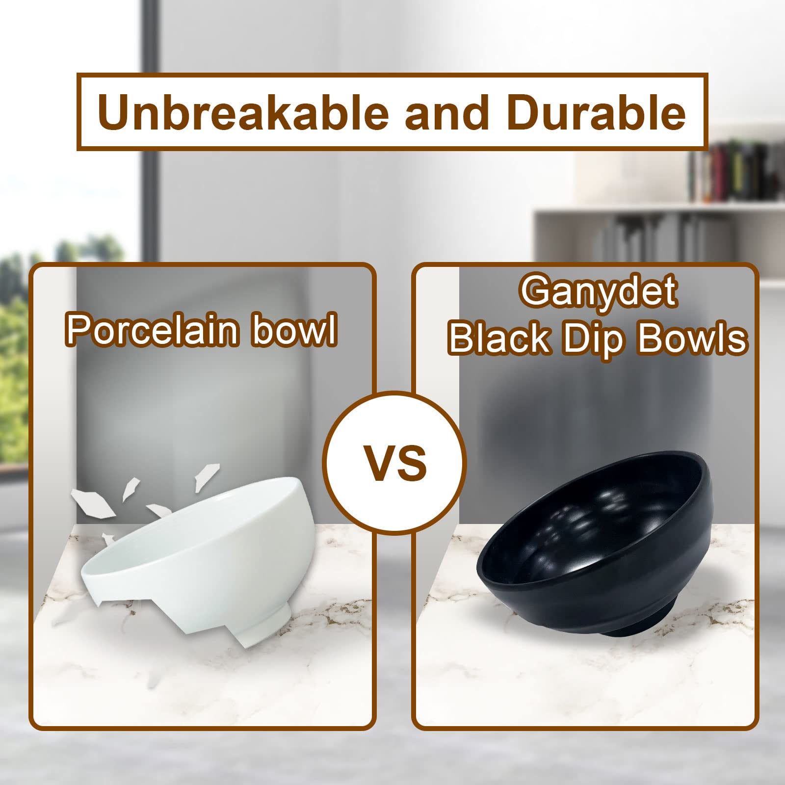 Ganydet Black Dip Bowls 6 Packs, 8.5oz Melamine Bowls, Small Dessert Bowls Soup Bowls, Matte Black Plastic Bowls for Rice Soup Ice Cream Snacks Side Dishes Dipping Sauces, 4.5'' × 2.1''