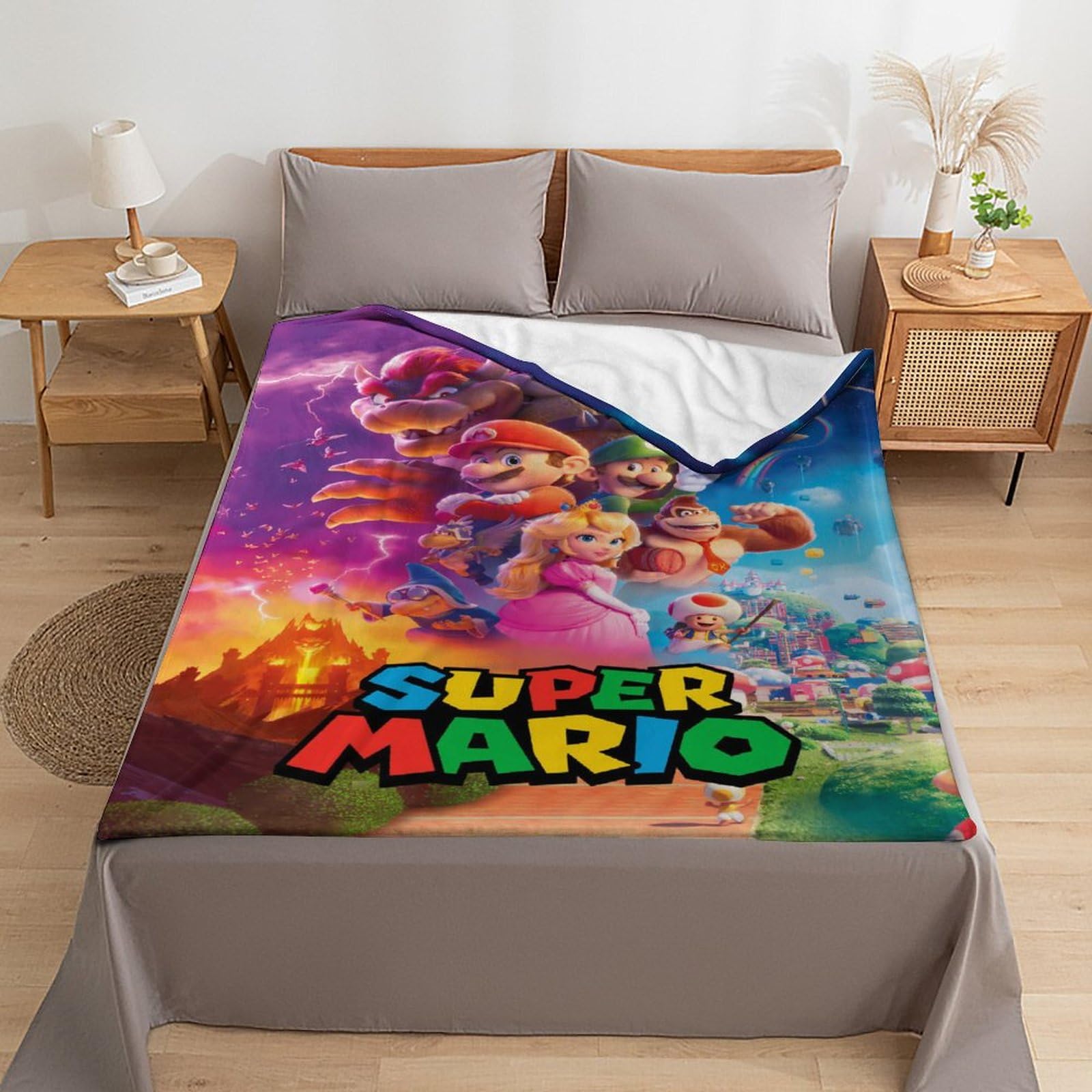 Mar.io Su.per Blanket Soft Flannel Fleece Lightweight Anime Throw Blanket for Couch Sofa Bed Bedroom Kids Teens Gift