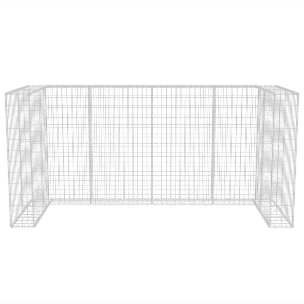Festnight Gabion Triple Wheelie Bin Shed Galvanised Steel Garden Trash Container Surround 98.4 x 39.4 x 47.2 Inches (L x W x H)