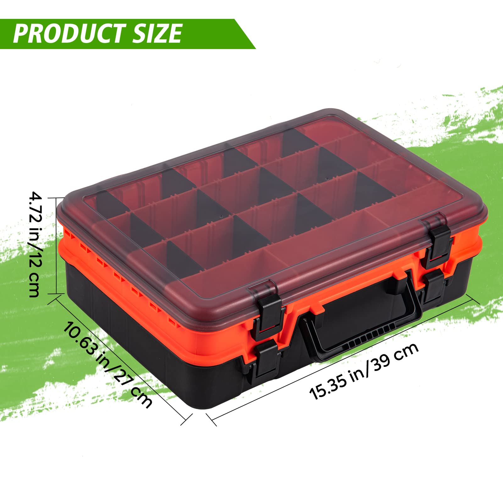 Goture Large Tackle Box with Secure Locks, Adjustable Divider Removable 33 Small Bin Compartments Hardware 15.15'' 10.8'' 3.4'' Box Storage for hook, bait, reel, swivel, Hardware, Screws, Bolts DOUBLE