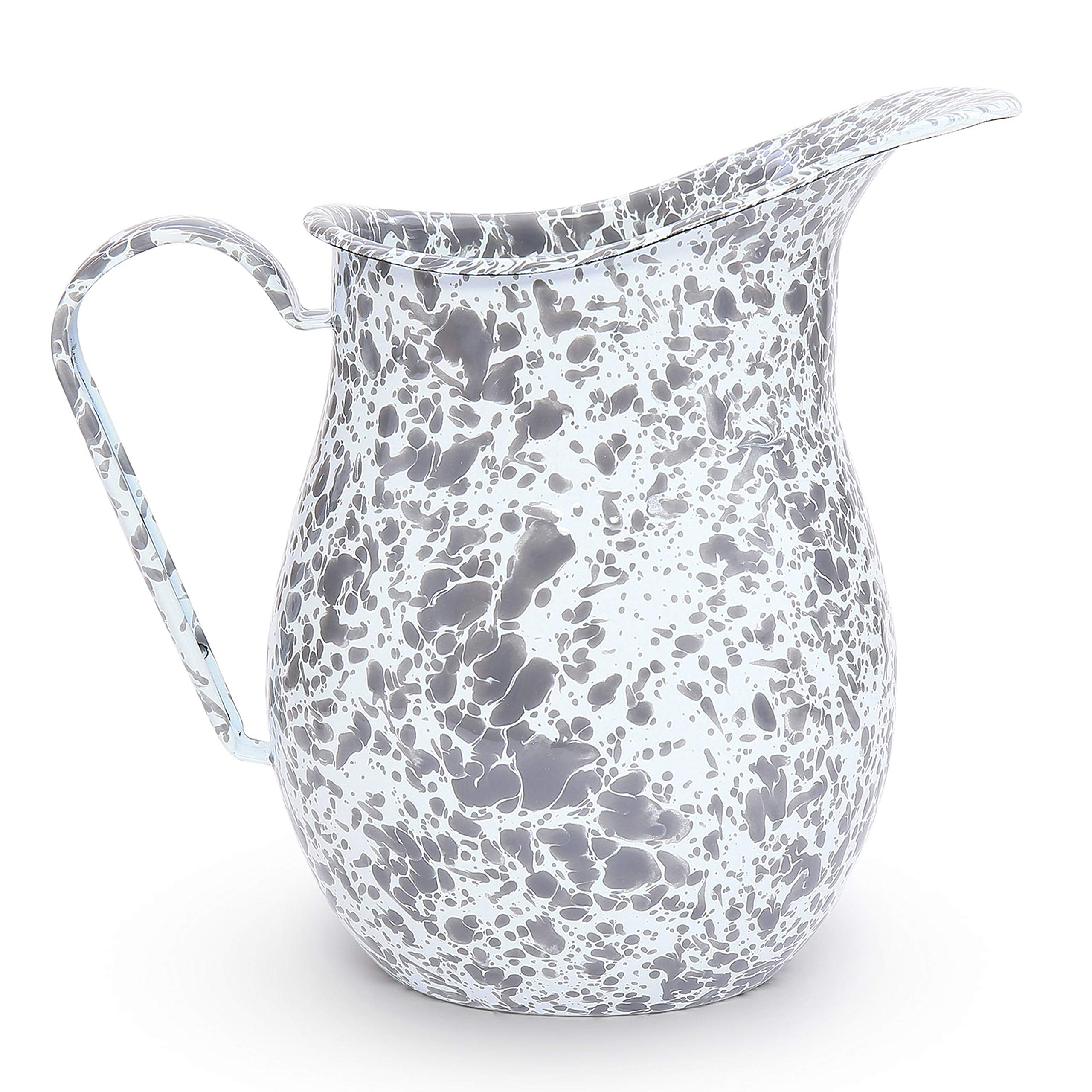 Enamelware Pitcher, 3 quart, Grey/White Splatter