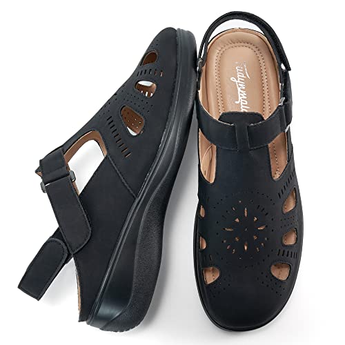 FUDYNMALC Hiking Sandals for Women Comfortable Closed Toe Orthopedic Walking Sandals Casual Adjustable Hook Loop Wedge Sandals Shoes Outdoor