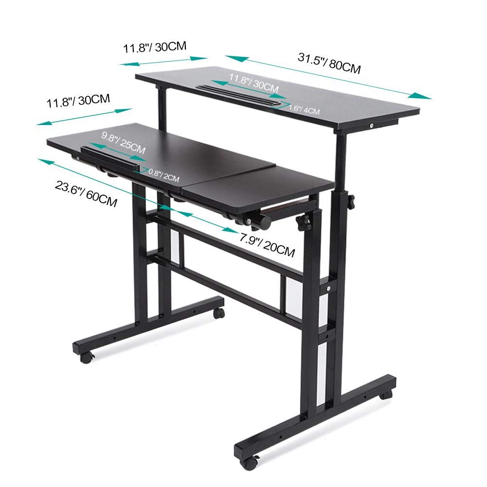 Ejoyous Height Adjustable Stand Up Desk, Mobile Standing Desk Sit to Stand Computer Desk Laptop Table Workstation with Rolling Wheels for Home Office