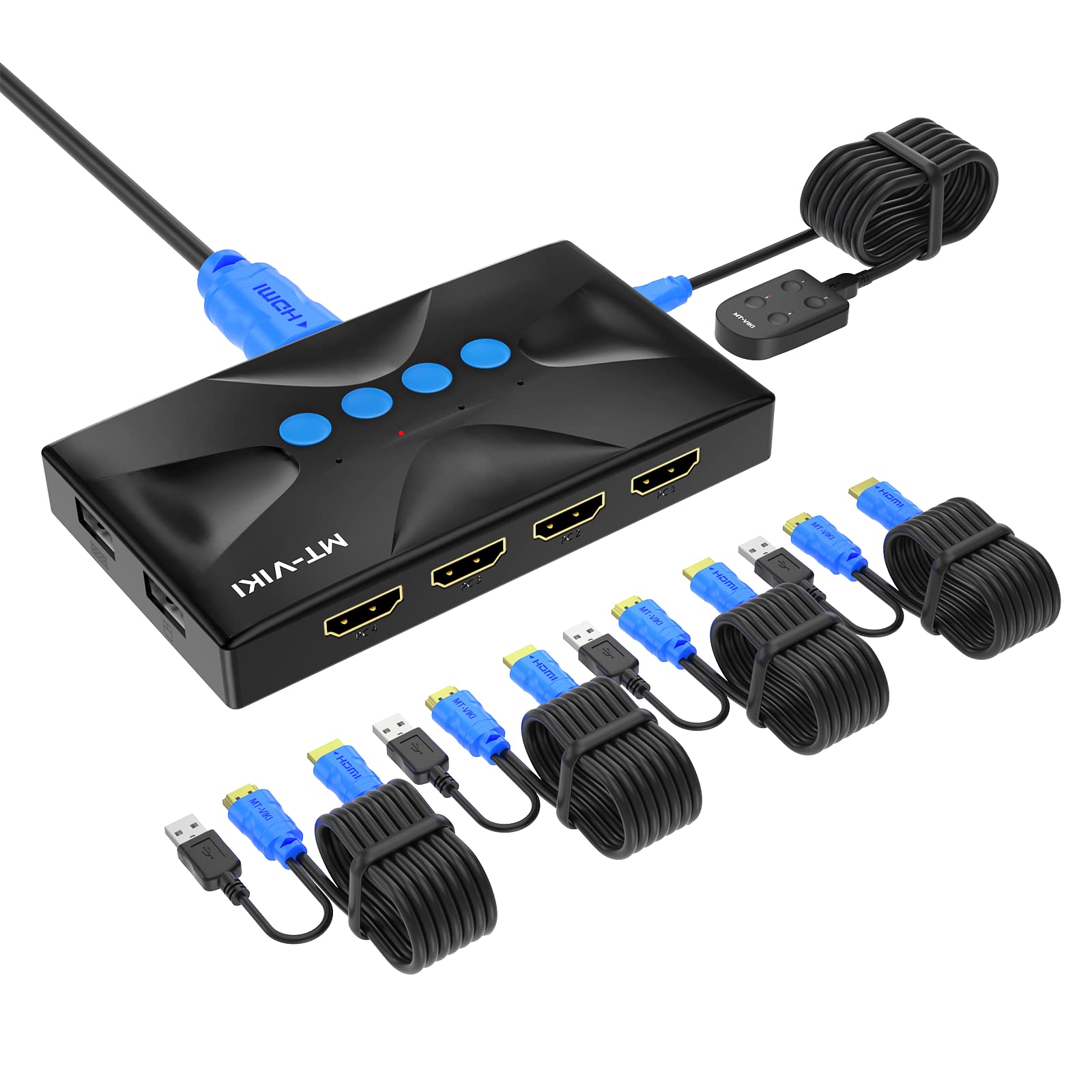KVM Switch, MT-VIKI KVM Switch HDMI for 4 Computers Share Keyboard Mouse Printer to 1 HD 4K Monitor, 4 USB/HDMI KVM Cables Included+Desktop Selector