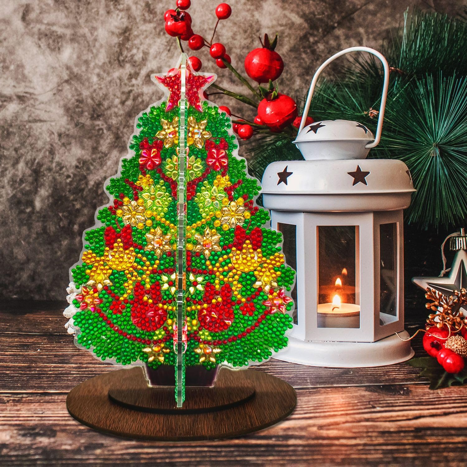 Diamond Painting Ornament 5D DIY Diamond Art Creative Christmas Tree Mosaic Making Kits by Number Kits Christmas Desktop Home Decoration Double Sided Spot Drill