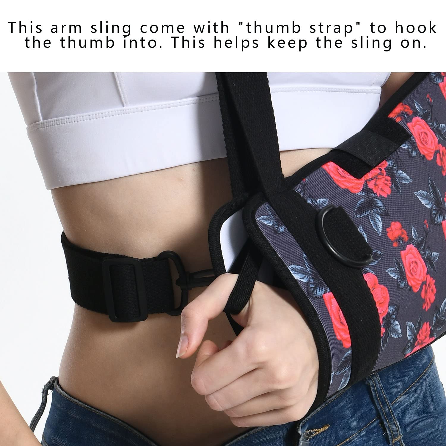 Fotgok Soft Foam Arm Sling with Waist Belt for Shoulder Women Rose-Shoulder Immobilizer with Strong Support-Breathable Arm Support Brace for Shoulder Injury