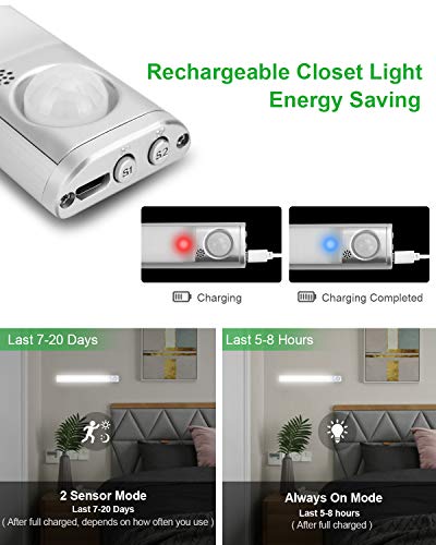 goodland Under Cabinet Lighting 80 LED Closet Light, Motion Sensor Lights Indoor USB Rechargeable Dimmable Wireless Stick-on Night Light Bar for Kitchen, Wardrobe, Garage, Stairs, Bedroom (3 Packs)