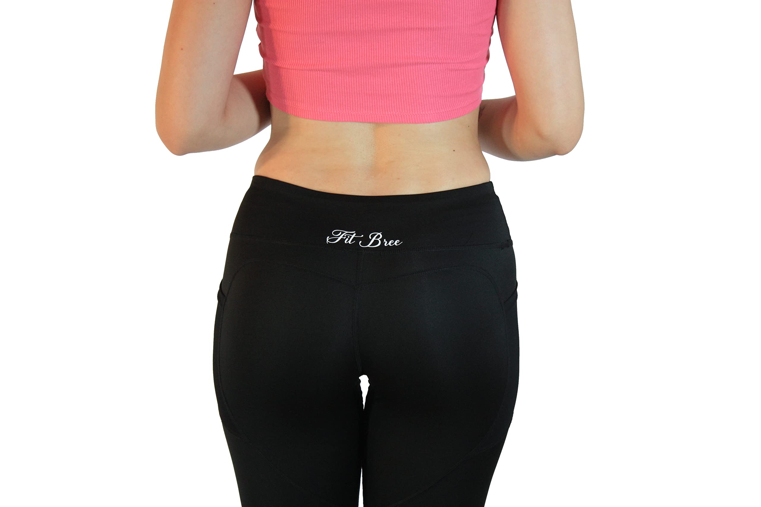 Fit Bree Women 4 Ways Stretch Yoga Pants with Mesh Pockets Workout Running Sport Yoga Leggings - Black - Size S