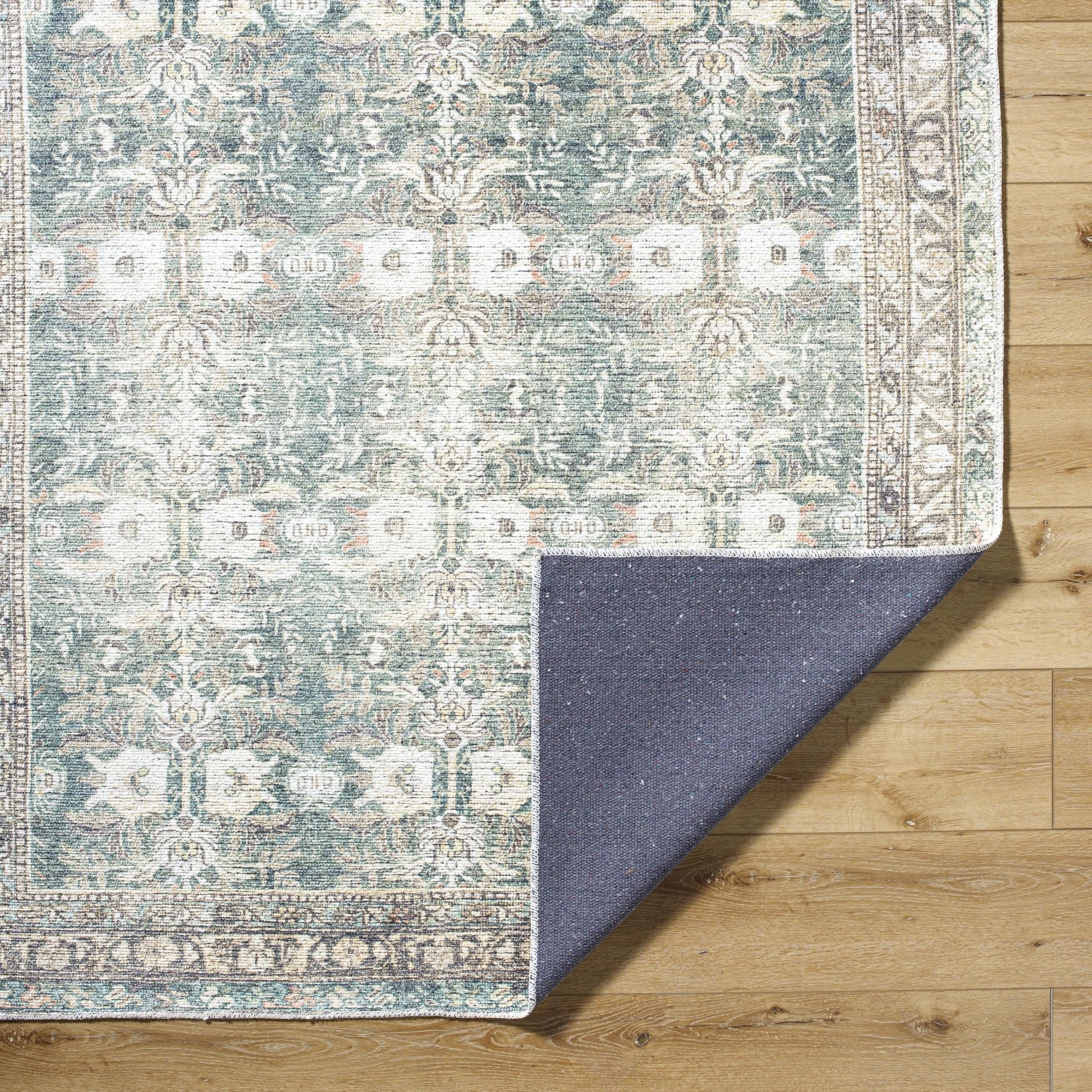 Mark&Day Washable Rugs, 9x12 Marqus Traditional Emerald/Light Silver Area Rug, Green Grey Cream Carpet for Living Room, Bedroom or Kitchen (8'10" x 12', Machine Washable)
