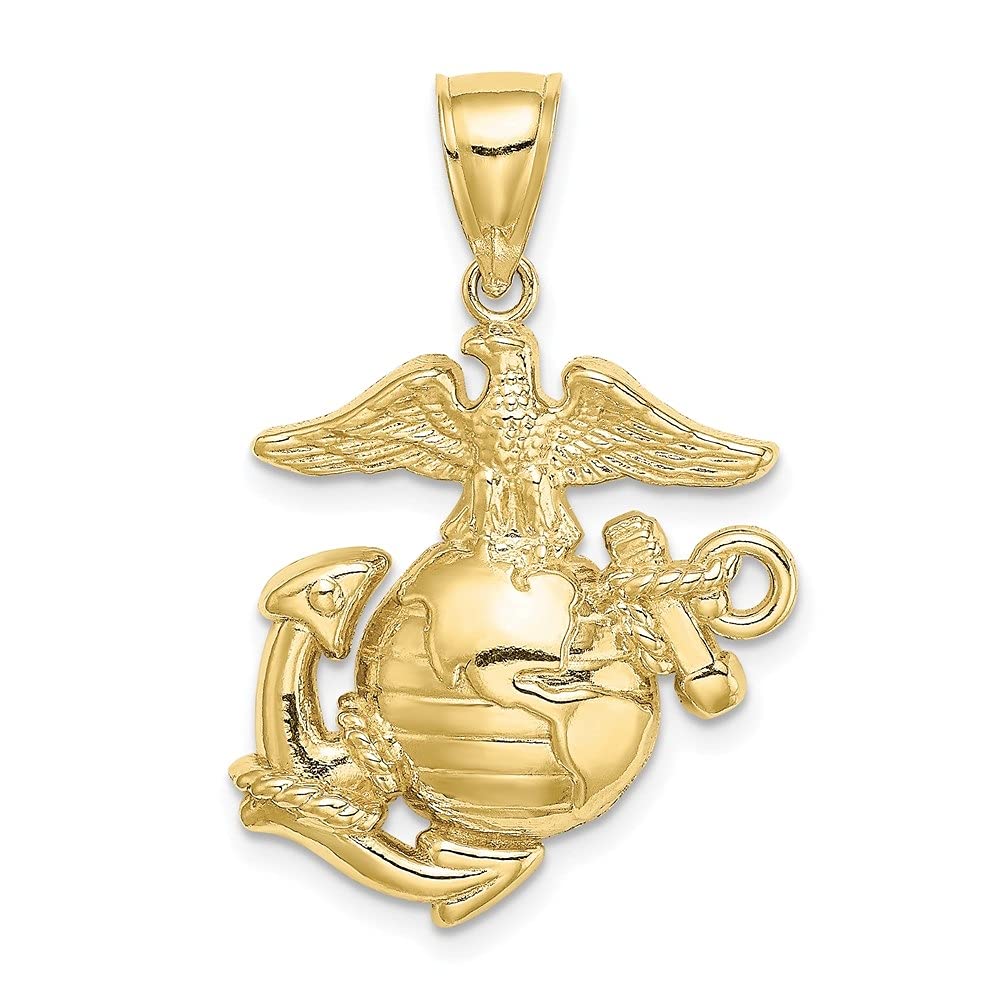Diamond2Deal 10k Yellow Gold 2-D MED. MARINE Corps Pendant (L- 30.2 mm, W- 25 mm)