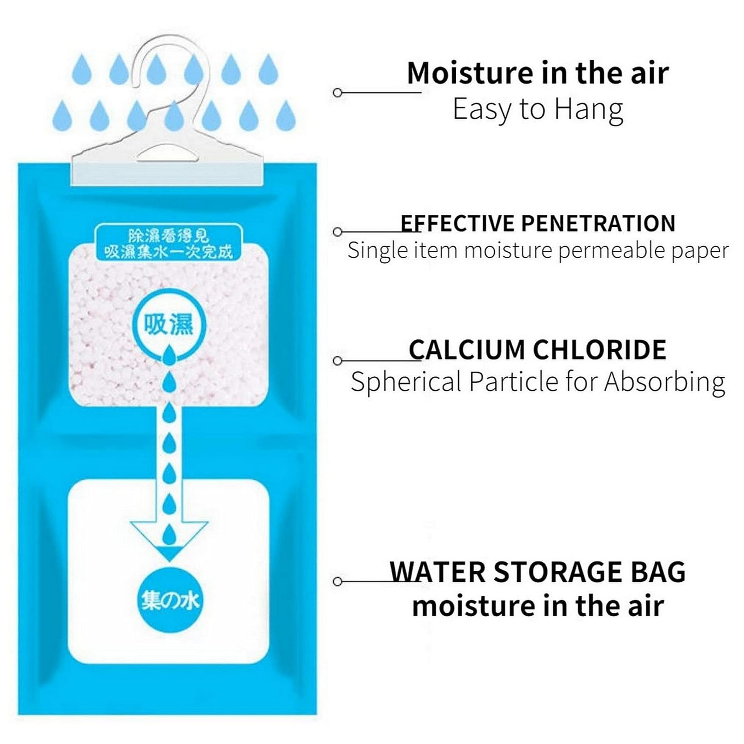 Hanging Moisture absorber Bags (8 Pack) - 12.5 Oz, Fragrance-Free Dehumidifier Bags, Moisture Absorber for Closet, Bathroom, Storage, Kitchens, Basement, Laundries, Spaces, Studies, Boats, RVs