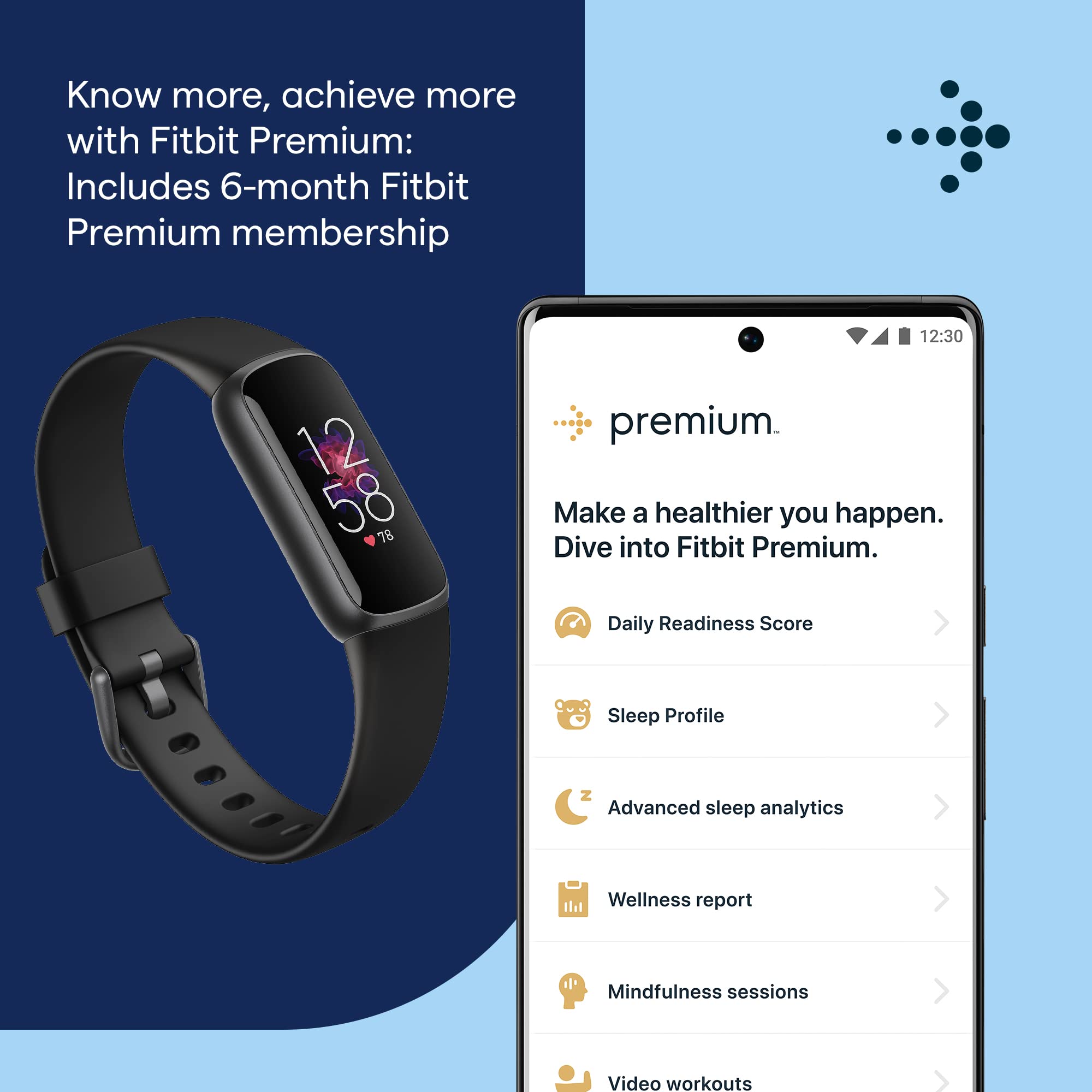 Fitbit Luxe Fitness and Wellness Tracker with Stress Management, Sleep Tracking and 24/7 Heart Rate, Black/Graphite, One Size (S & L Bands Included) (Renewed)