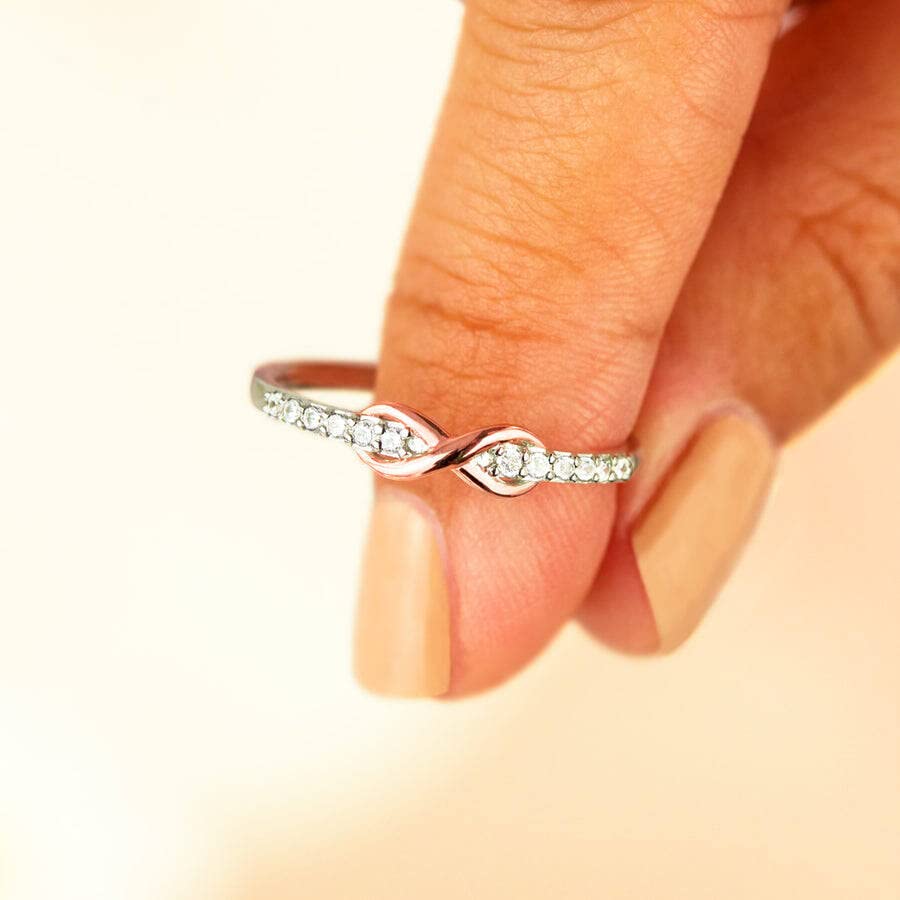 Fahm Tale Infinity Promise Ring for Women, 925 Sterling Silver, Cubic Zirconia, Stackable Knot Rings with Card and Jewelry Gift Box for Mother Daughter, Size 5
