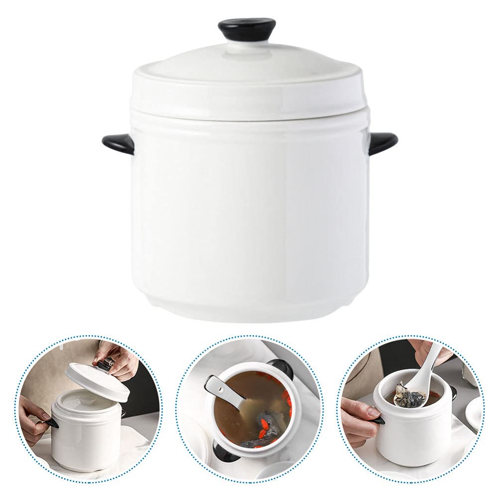 Hemoton Small Ceramic Stew Pot Stockpot Miso Soup Bowl with Lid Japanese Bowl for Bird Nest Tonic Dessert Noodle Soup Salad Pasta