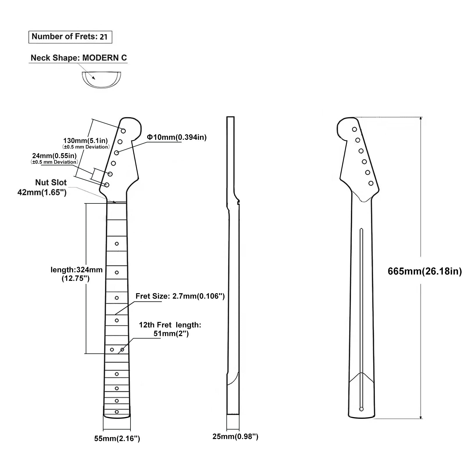 Guitar Neck 21 Fret Maple Fretboard Guitar Neck for ST Style Guitar DIY Parts Replacement
