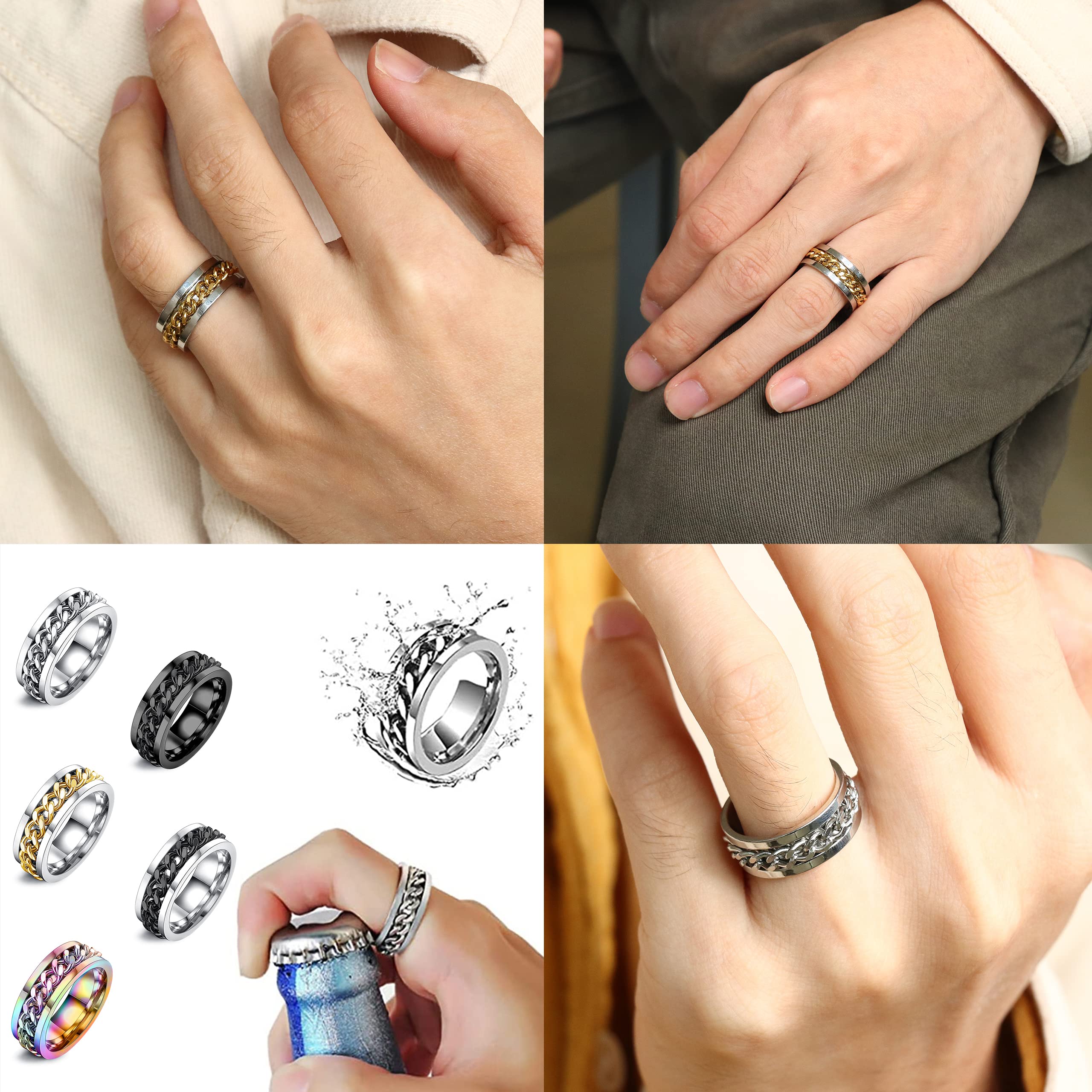 FASACCO Spinner Ring Stainless Steel Rings Fidget Ring Spinning Ring Anxiety Ring for Men Women Size 11