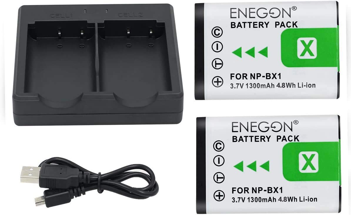 ENEGON NP-BX1 Battery (2-Pack) and Rapid Dual Charger for Sony NP-BX1 and Sony ZV-1, Cyber-Shot DSC-RX100, DSC-RX100 II/III/M4/M5/M6/M7/Ⅳ/Ⅴ/Ⅵ/Ⅶ/VA, DSC-RX100M II, HDR-CX405