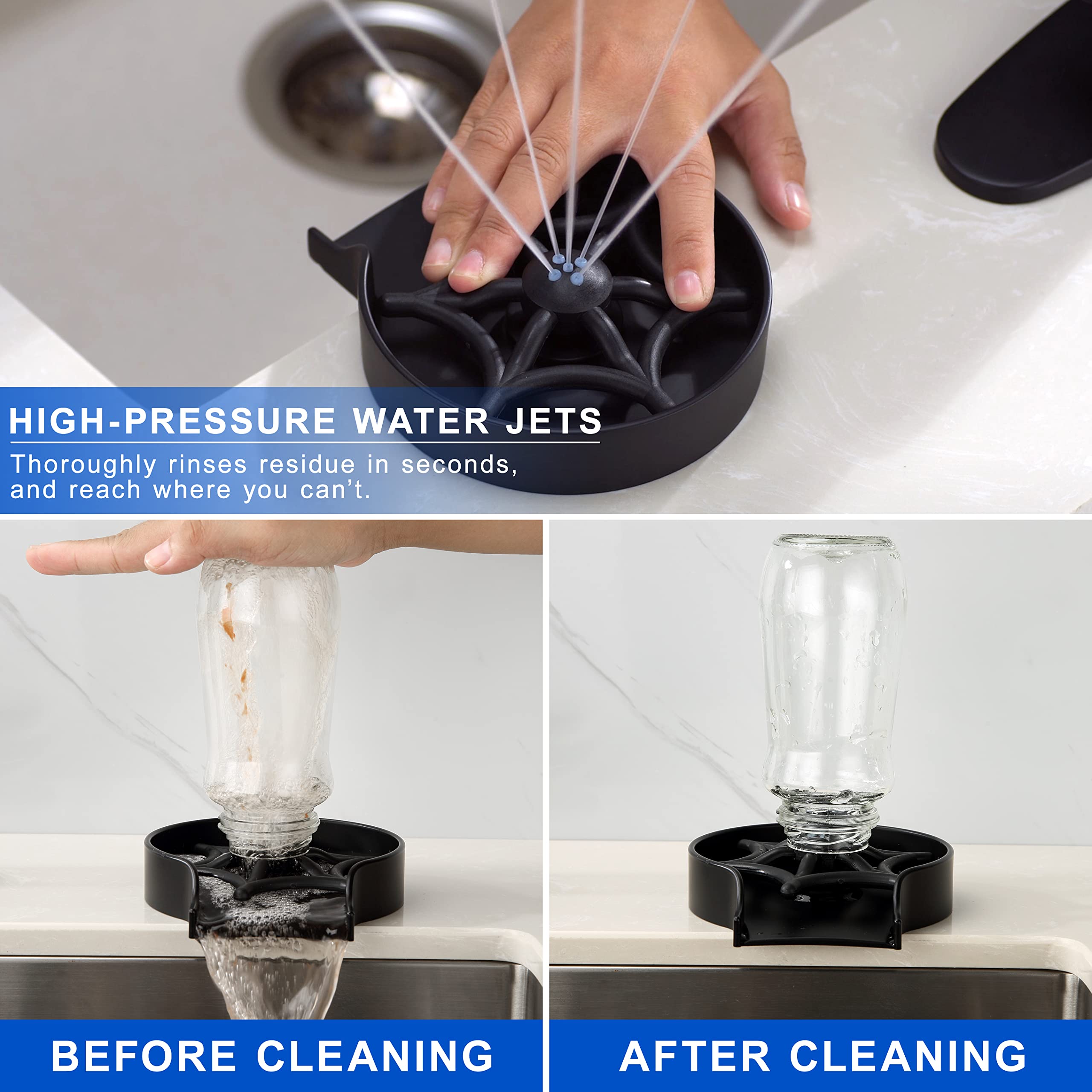 Glass Rinser For Kitchen Sink - Metal Cup Washer, Faucet Cup Rinser Cleaner Kitchen Sink Bottle Washer For Bar, Matte Black