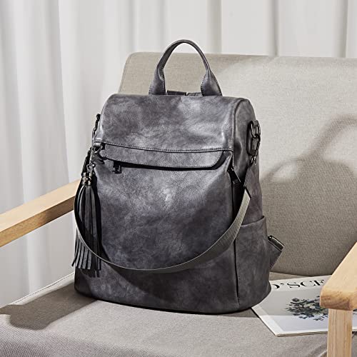 FOXLOVER Backpack Purse for Women Large Womens Backpack Leather Travel Backpack Fashion Backpack Purse Designer Ladies Shoulder Bags(Grey C)