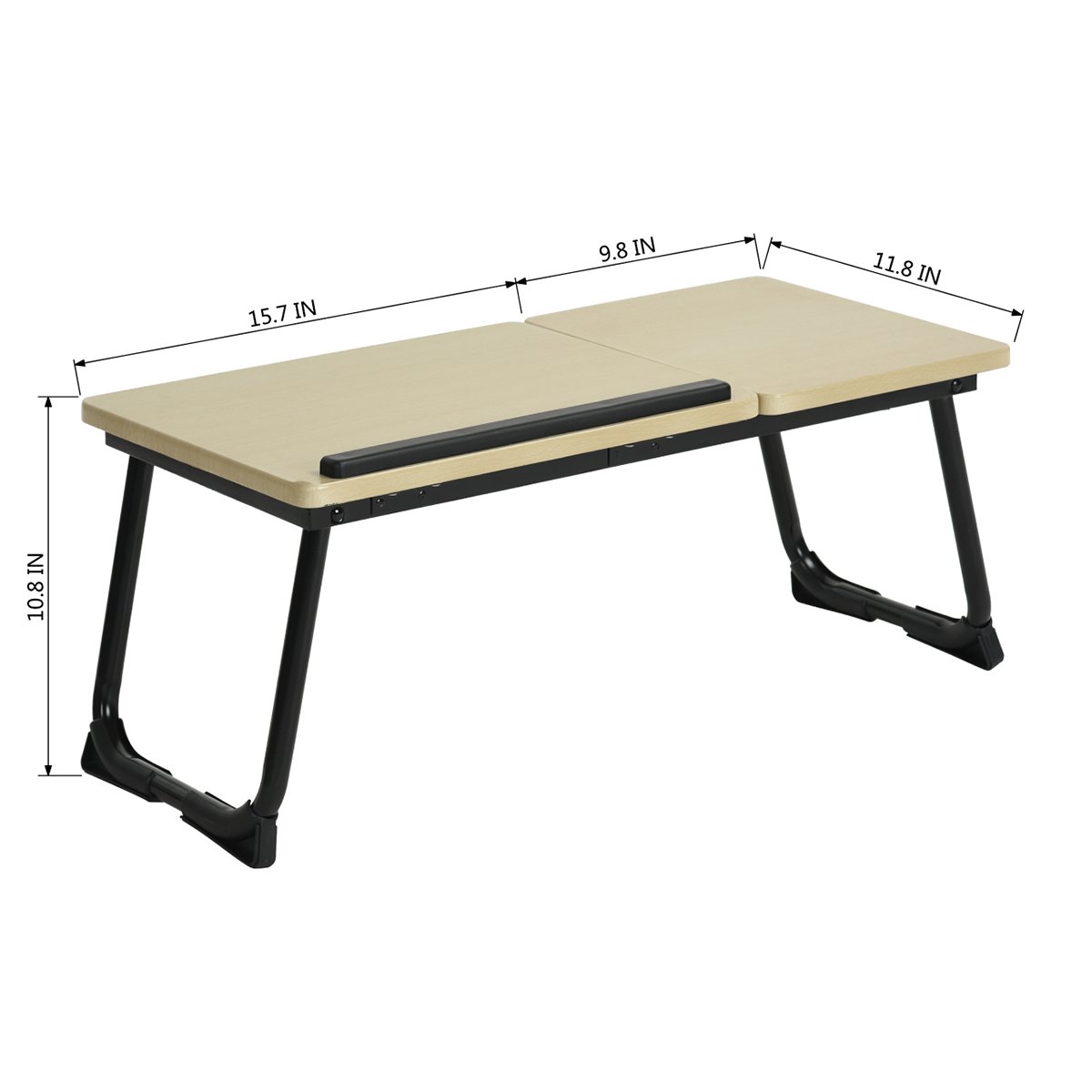 Foldable Laptop Table with Adjustable Tray and Metal Structure, for Home Office and Living/Bed Room(Beech Wood and Black) 25.5" (W) x 11.8"(D) x 10.8"(H)