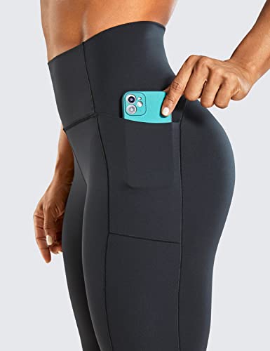 CRZ YOGA Womens Compression Workout Leggings 25 Inches - Thick High Waisted Tummy Control Gym Running Leggings with Pockets Black Small