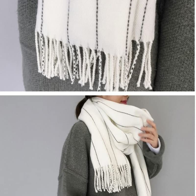 GPPZM Scarf Striped Cotton Scarf Female & Shawl Wrap Knit Striped Scarf with Tassels (Color : B, Size : One Size)