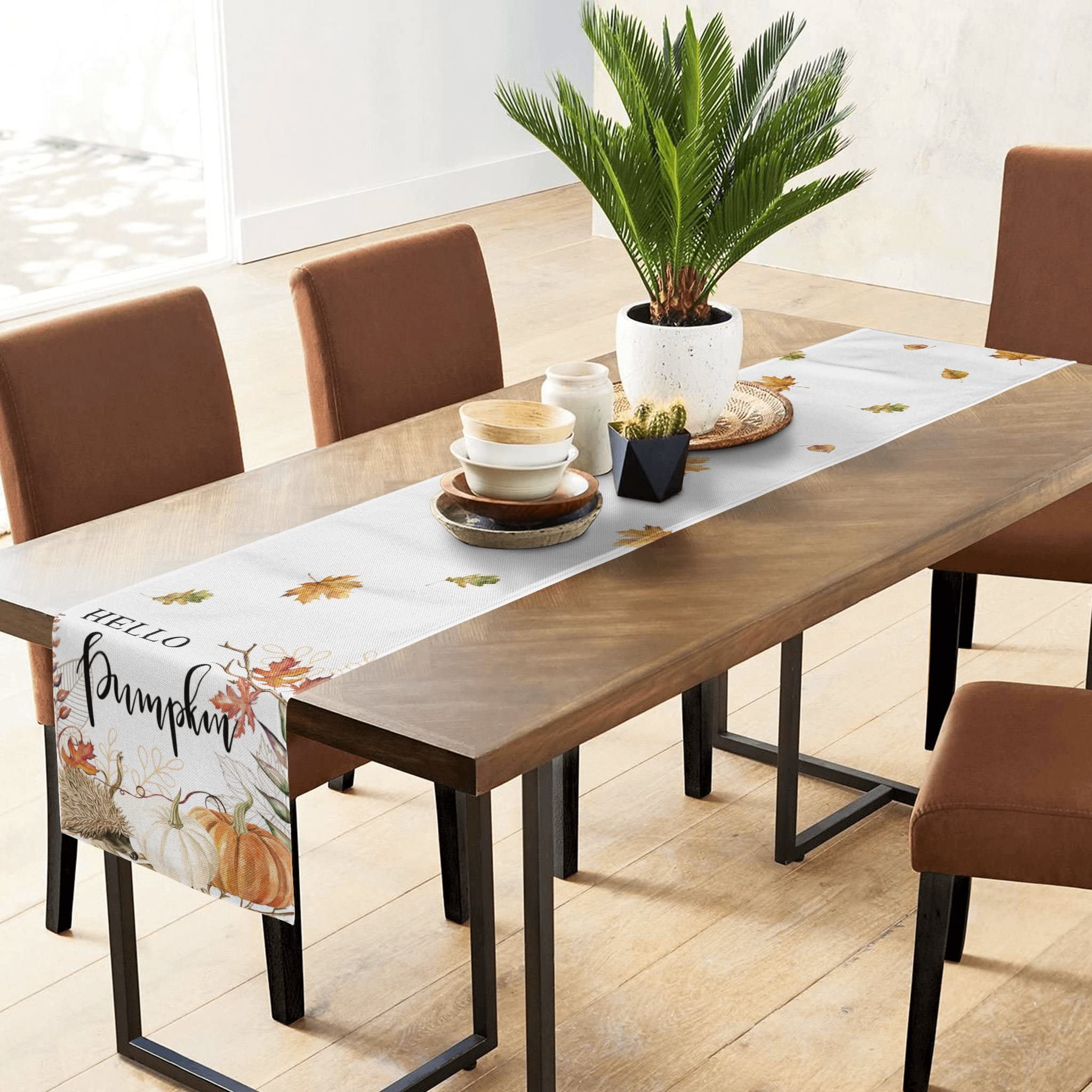 Fall Decor Table Runner 72 Inches Long, Pumpkin Orange Dresser Scarves Thanksgiving Kitchen Dining Table Setting Decoration for Holiday Party Wedding