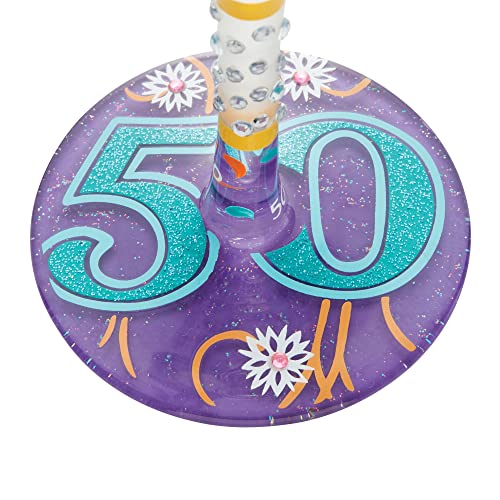 Enesco Designs by Lolita Happy 50th Birthday Hand-Painted Artisan Wine Glass, 1 Count (Pack of 1), Multicolor