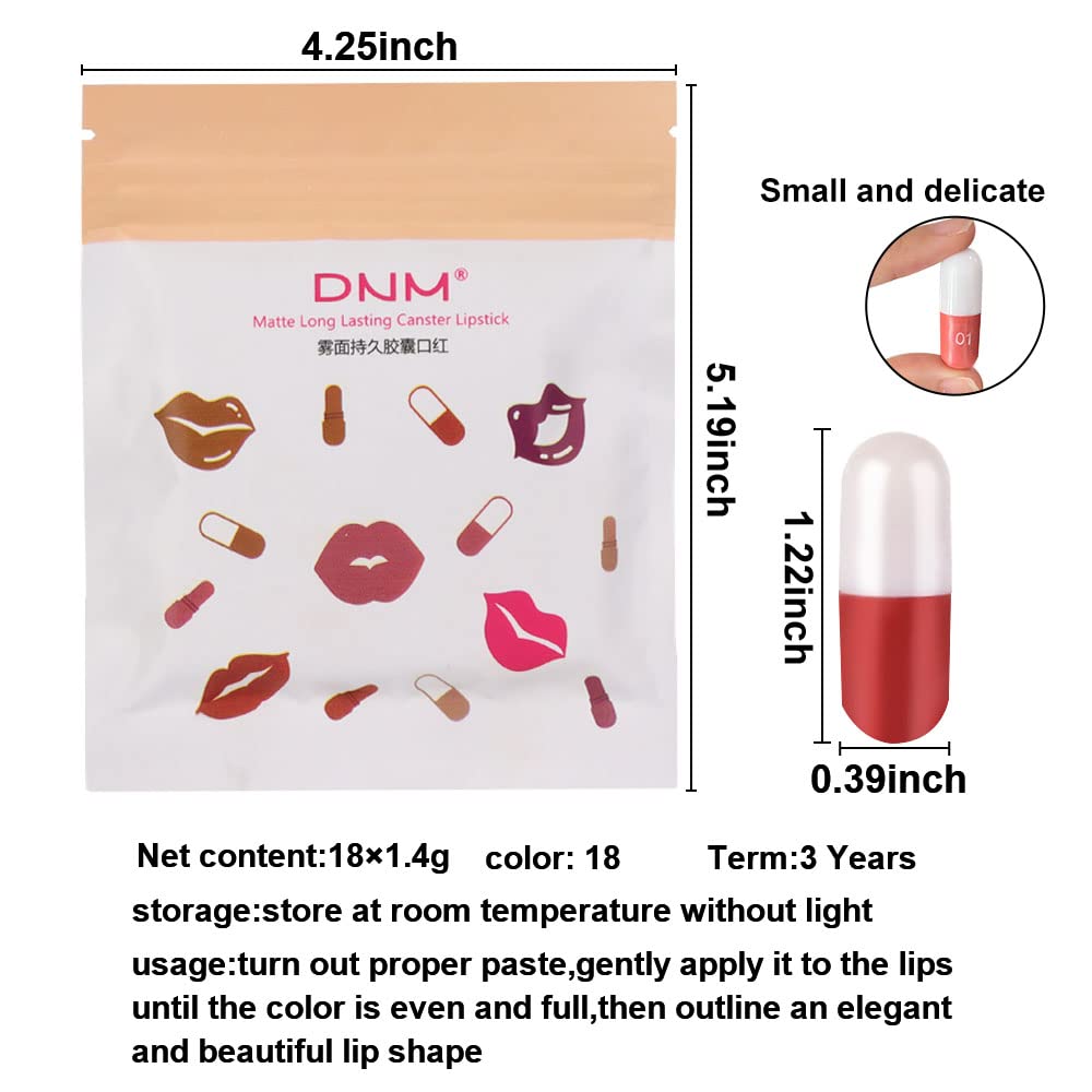 evpct 18Pcs Mini Pills Lipstick Capsule Set for Women Waterproof Long Lasting Deep Red Matte Small Magic Permanent Lipstick 24 Hour Lipstick Bulk Samples Sampler labiales mate 24 horas originales 02