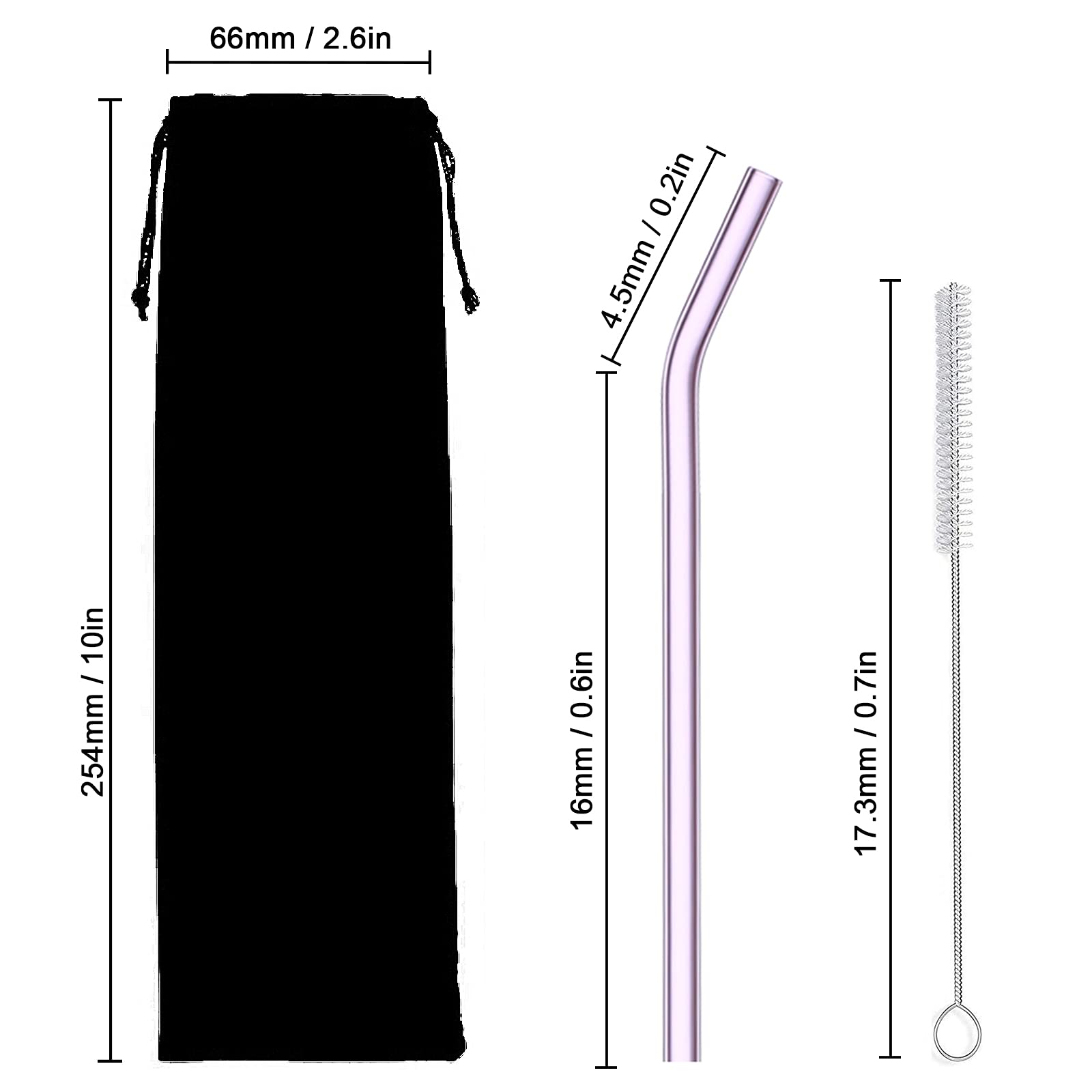Glass Straw - 10pcs Pink Bent Glass Straw Set, 8'' Reusable Straws With Cleaning Brush For Tumblers, Tervis, Starbucks Cups, Mason Jars - STRAW0020-TR-10 (Pink Bent 10pcs) (Pink 10pcs)