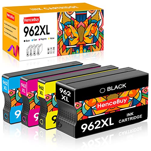 HenceBuy Remanufactured Ink Cartridge Replacement for HP 962XL 962 XL Work with Officejet Pro 9015 9010 9018 9022 9025 9020 9019 9013 9016 Officejet 9012 ((Black,Cyan,Magenta,Yellow ;4-Pack)