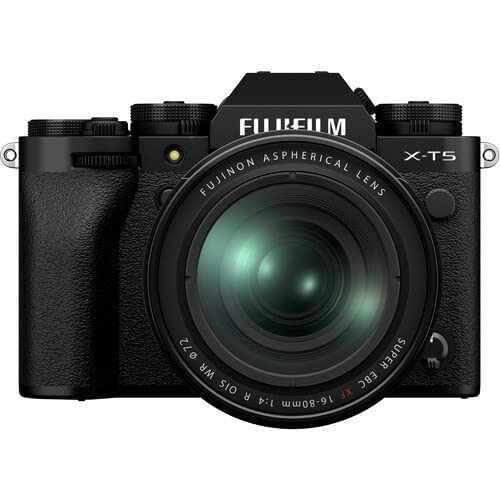 FUJIFILM X-T5 Mirrorless Camera with 16-80mm Lens (Black) Bundle with Extra Battery & Charger Kit, Tripod, Backpack, & More (14 Items) | USA Authorised with Fujifilm Warranty | Fuji xt5
