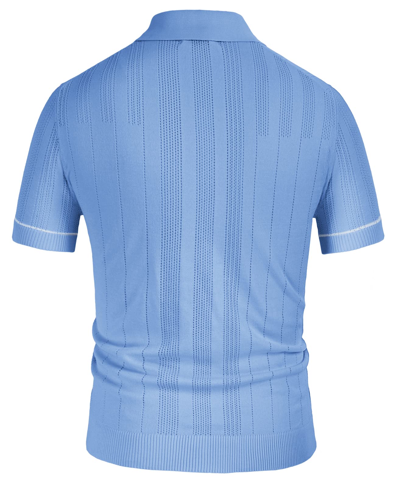 GRACE KARIN Mens Fashion Hollow Out Polo Shirts Lightweight Knitting Shirts Blue