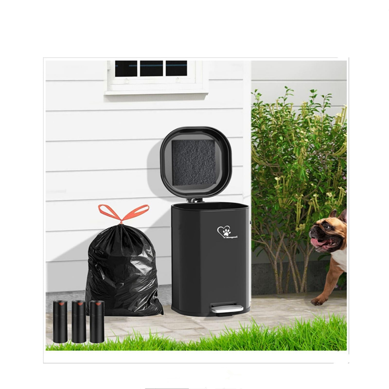 Meegood Outdoor Dog Poop Trash Can with Activated Charcoal Filter for Odor Control, Hands Free Lid and Removable Inner for Kitchen (Dog Poop Trash can)