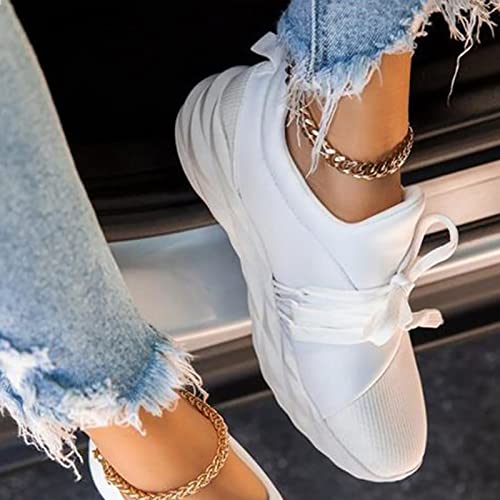 FASDNENDYS Breathable Mesh Running Shoes Women's Splicing Ladies Fabric Sport Women's 7 Inch Platform Boots White
