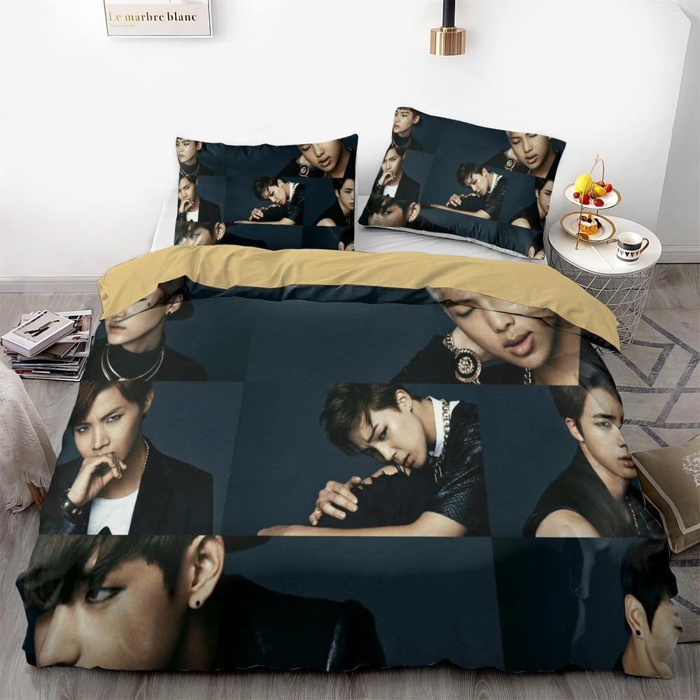 MattUi K-Pop Idol 3D Printed Bedding Set, Kids Youth Duvet Cover Set, Microfiber for Girls and Boys, Comes with 2 Pillowcases (1,Twin 68x86in + 20x30in)