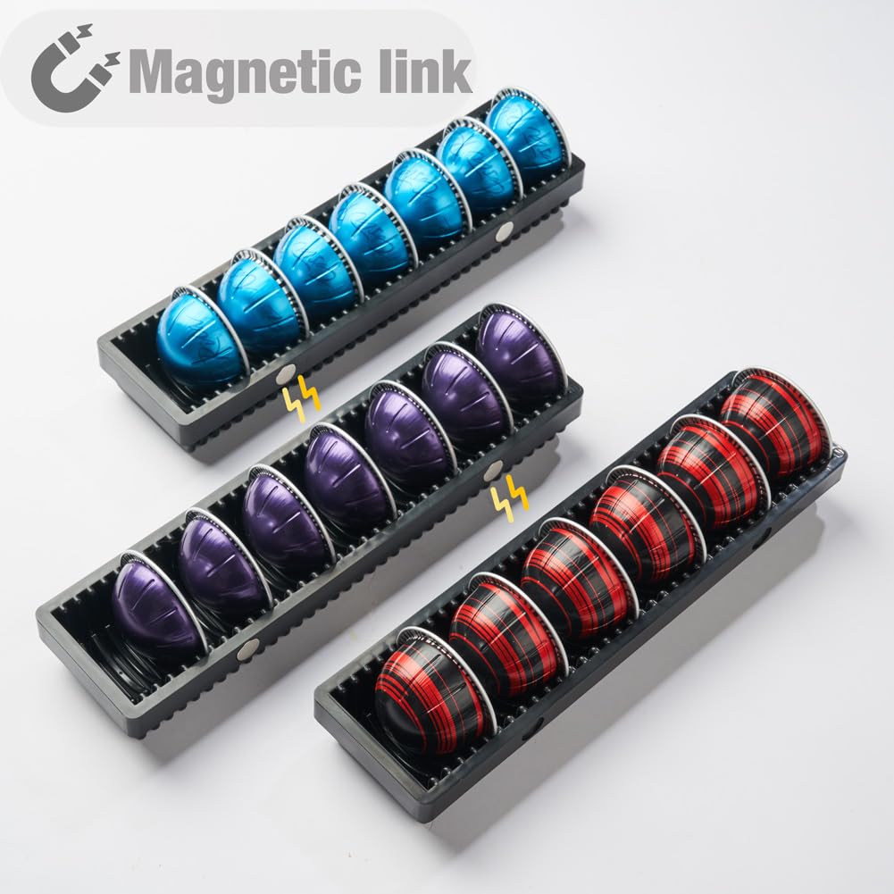 MAULEHUA Coffee Pod Drawer Organizer for Nespresso Vertuo Capsule,Coffee Capsule Storage Tray,Magnetic Connect Black-2Pack (2)