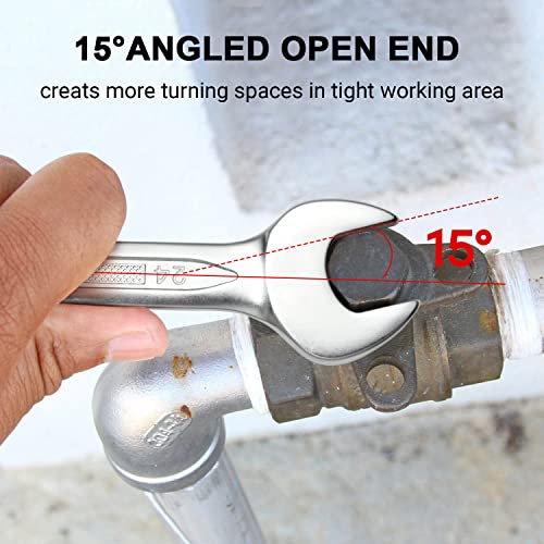 Jetech 24mm Combination Wrench - Industrial Grade Spanners with 12-Point Design, 15-Degree Offset, Durable Chrome Vanadium Steel in Sand Blasted Finish, Forged, Heat-Treated, Metric