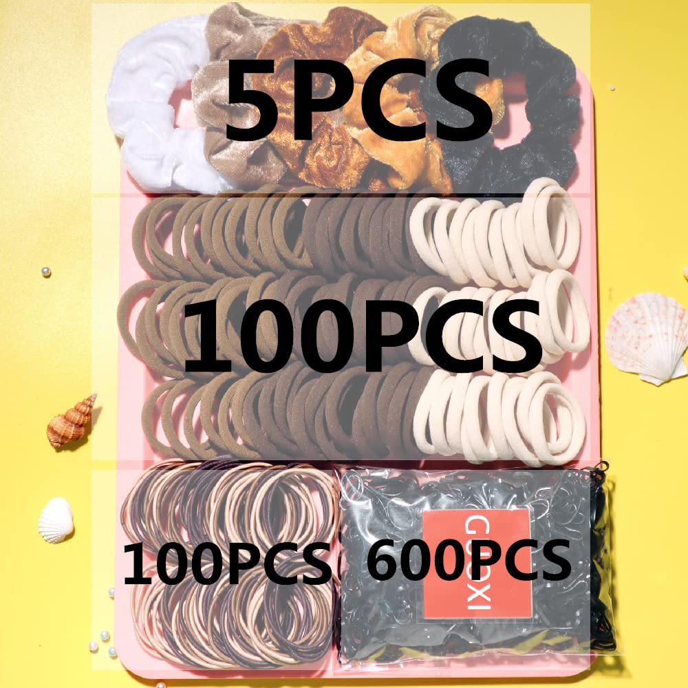 GUOXI Hair Scrunchies For Women,Brown Accessories Set,Seamless Nylon Soft Elastic Ties,Ropes Ponytail Holder Bands Thick and Curly(805PCS)