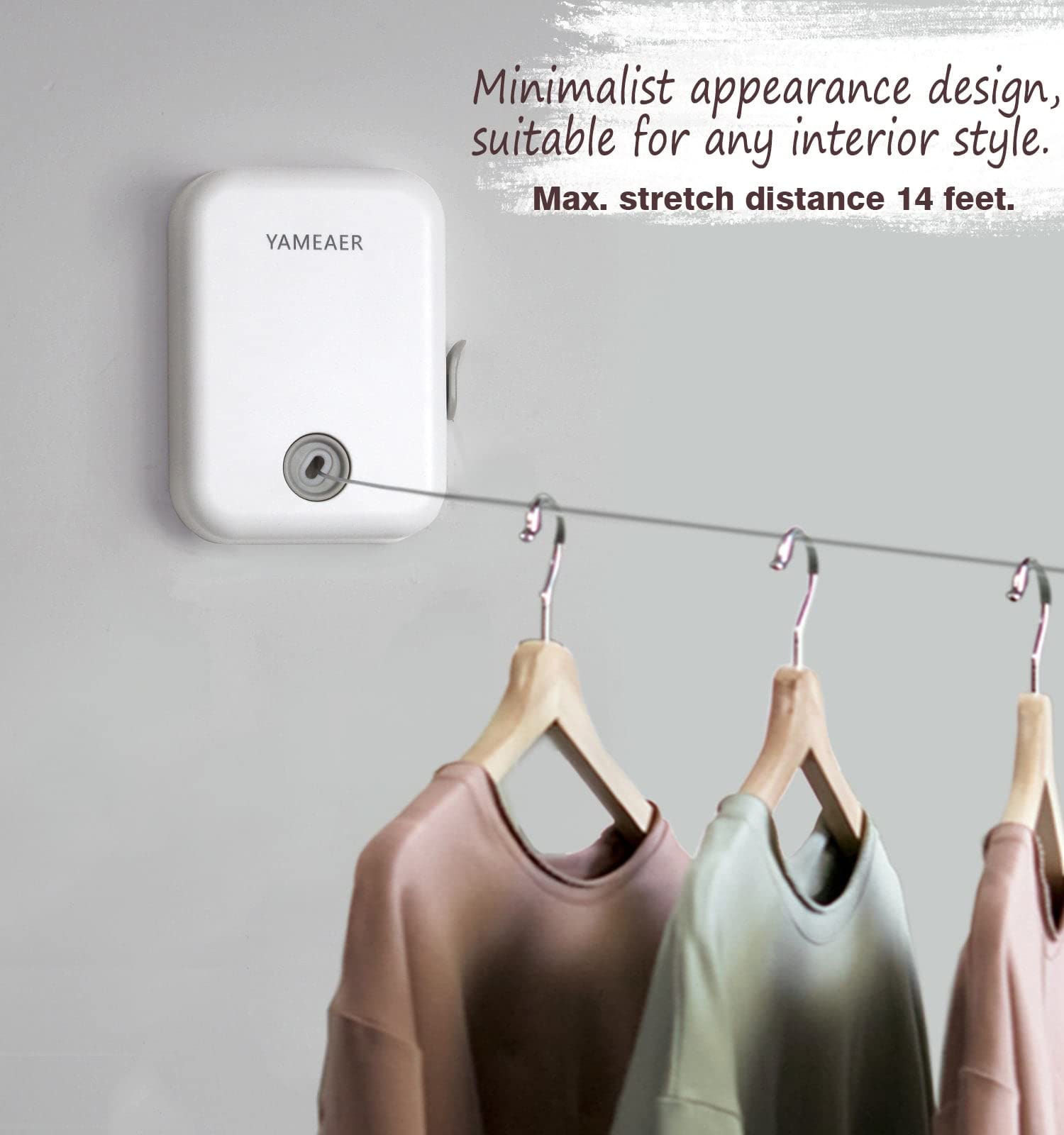 YAMEAER Retractable Clothesline Indoor Outdoor Clothes Line, Heavy Duty Clothes Drying Laundry Line, Retracting Hanging Clothing Drying Rack, with Lock to Prevent Sagging