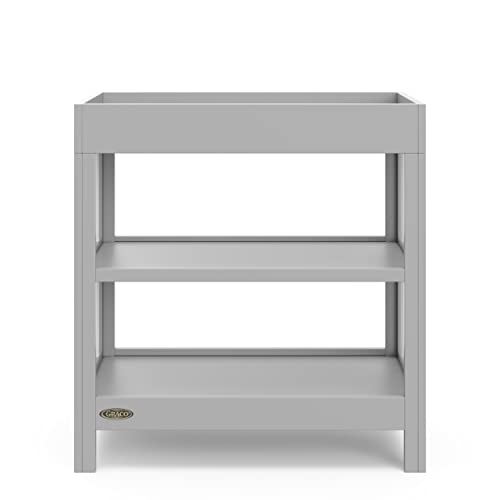 Graco Teddi Changing Table with Water-Resistant Changing Pad (Pebble Gray with White) - 2 Open Shelves, Includes Bonus Water-Resistant Changing Pad with Safety Strap