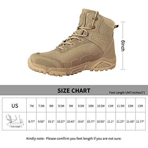 FREE SOLDIER Men's Waterproof Hiking Boots Lightweight Work Boots Military Tactical Boots Durable Combat Boots(Tan, 10 US)