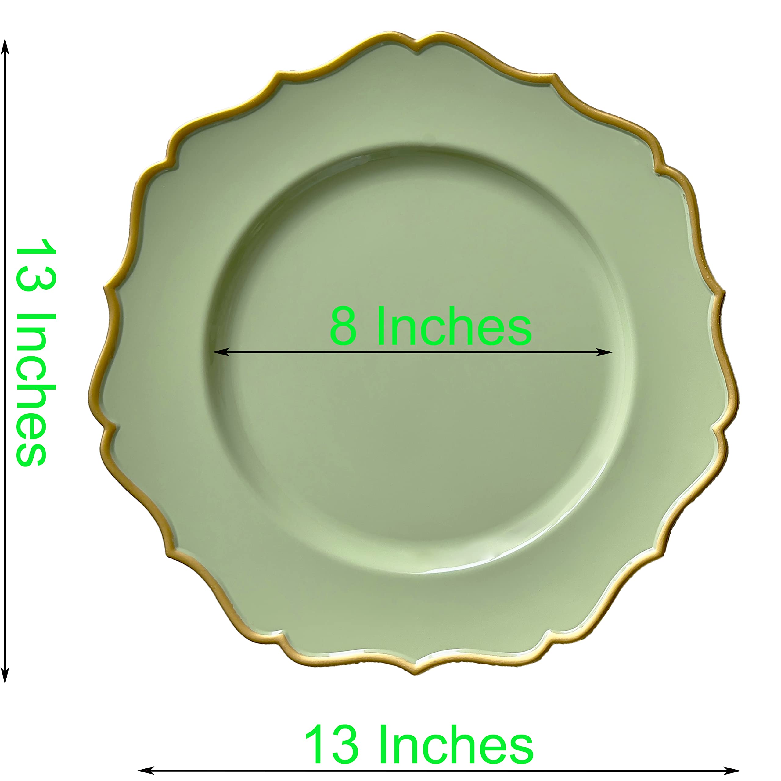 Henilosson Green Charger Plates Gold Trim - Classic Plate Chargers for Dinner Plates - Set of 6 Dinner Chargers(6,Green)