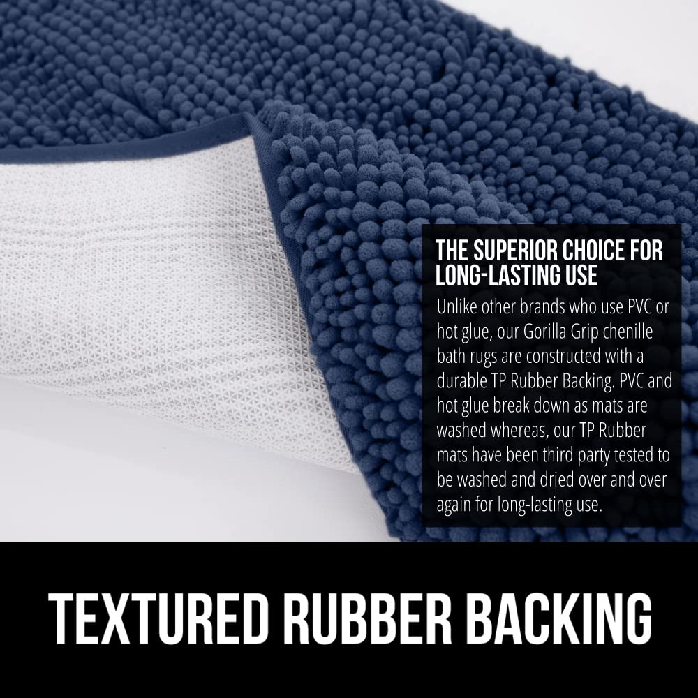 Gorilla Grip Bath Rug and Area Rug Set, Bath Rug Size 36 x 24 in, Shaggy Machine Washable Mats, Area Rug Set Size 22 x 19 x 15 in and 30x20, Absorbent Washable Mats, Both in Navy, 2 Item Bundle