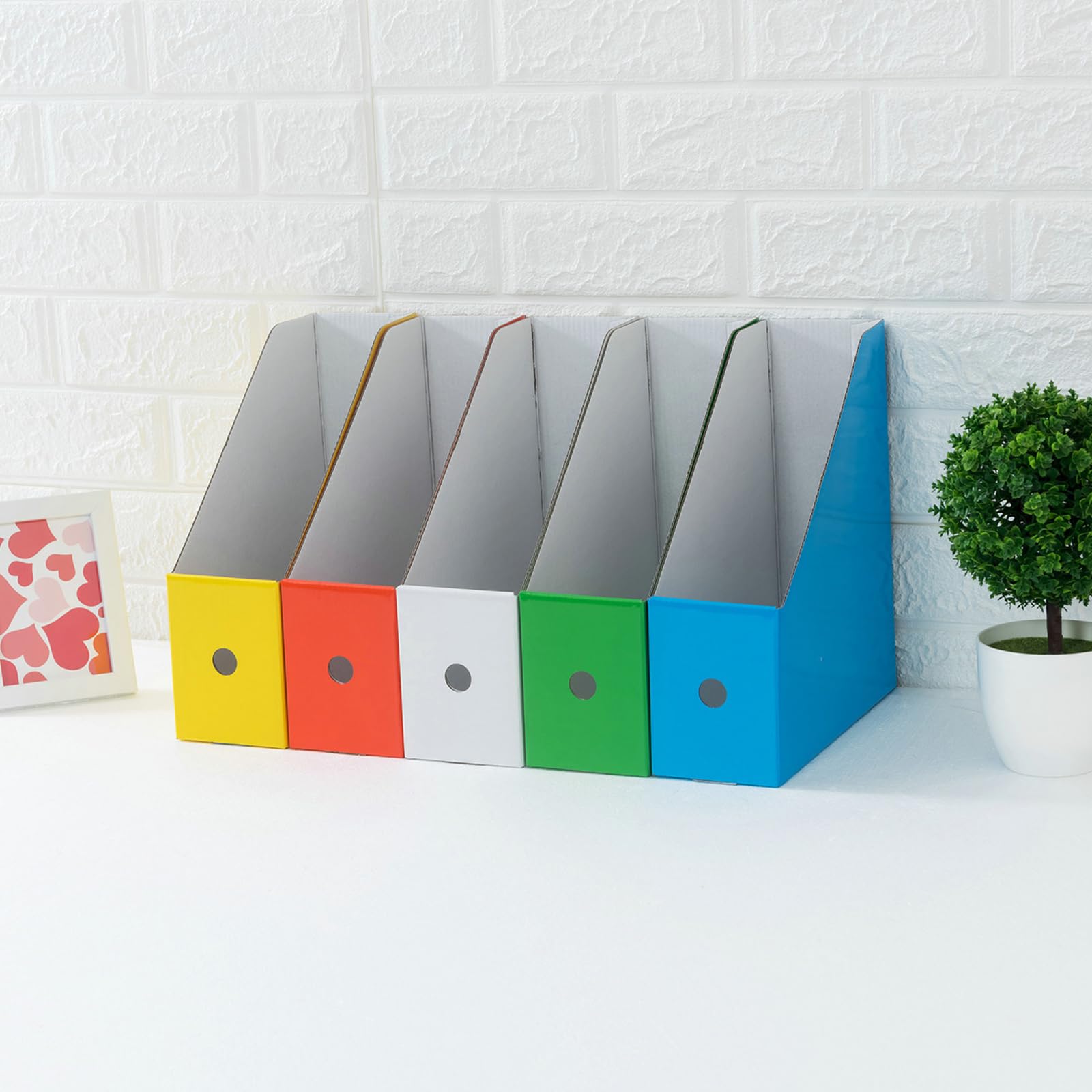 EWAFILU 15 Pack Foldable Desk File Holder, Cardboard Magazine Storage Box with Labels for School Office Desk Supplies (Multicolor)